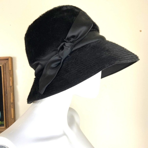 Milady | Accessories | Vintage 6s Black Felt Real Rabbit Fur Bucket Hat ...